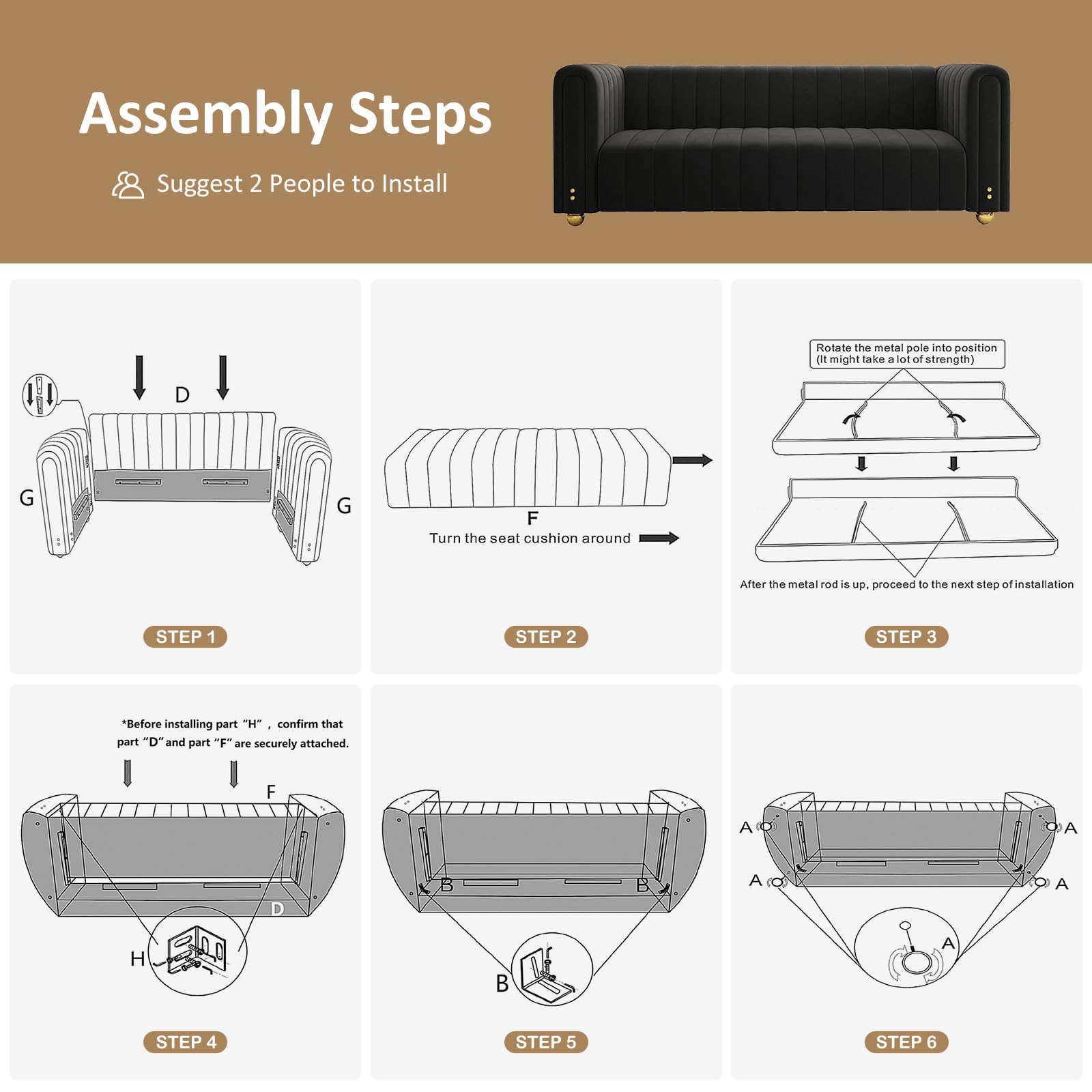 ANTTYBALE 81" W Tufted Velvet Couch,Modern Velvet Sofa with Round Handrails and Metal Ball Legs for Living Room,Office,Apartmen