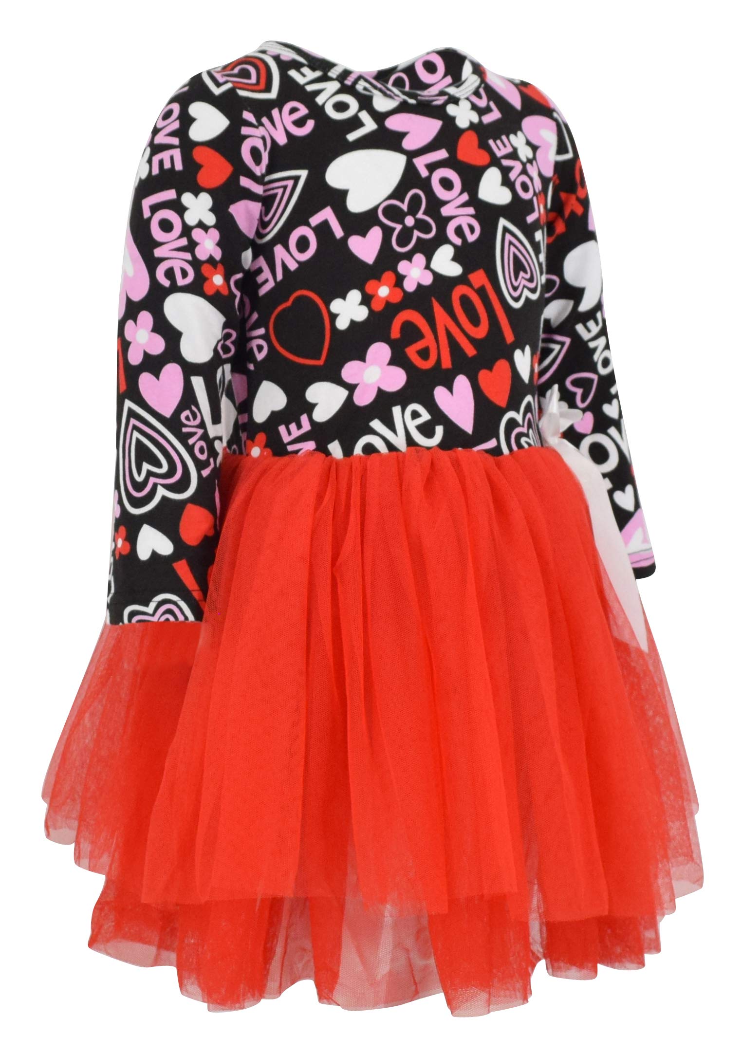 Girls Long Sleeve Valentines Day Tulle Tutu Dresses for Kid and Toddler Red 4 Years