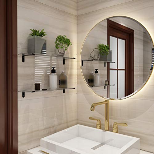 whitebeach Glass Shelf Bathroom,Set of 3 Glass Shelves Floating Wall Shelf Display Ledges β Storage for Bedroom, Living and Hallway (Hardware Included)