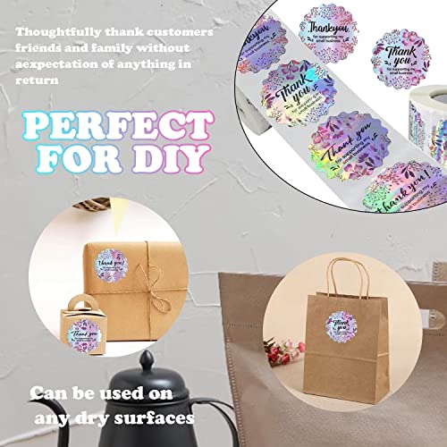 500pcs Thank You Stickers Roll Rainbow Holo Thank You for Supporting My Small Business Labels Stickers for Envelopes, Retail Store, Boutiques Shops, Gift Wrap Bag Label Roll