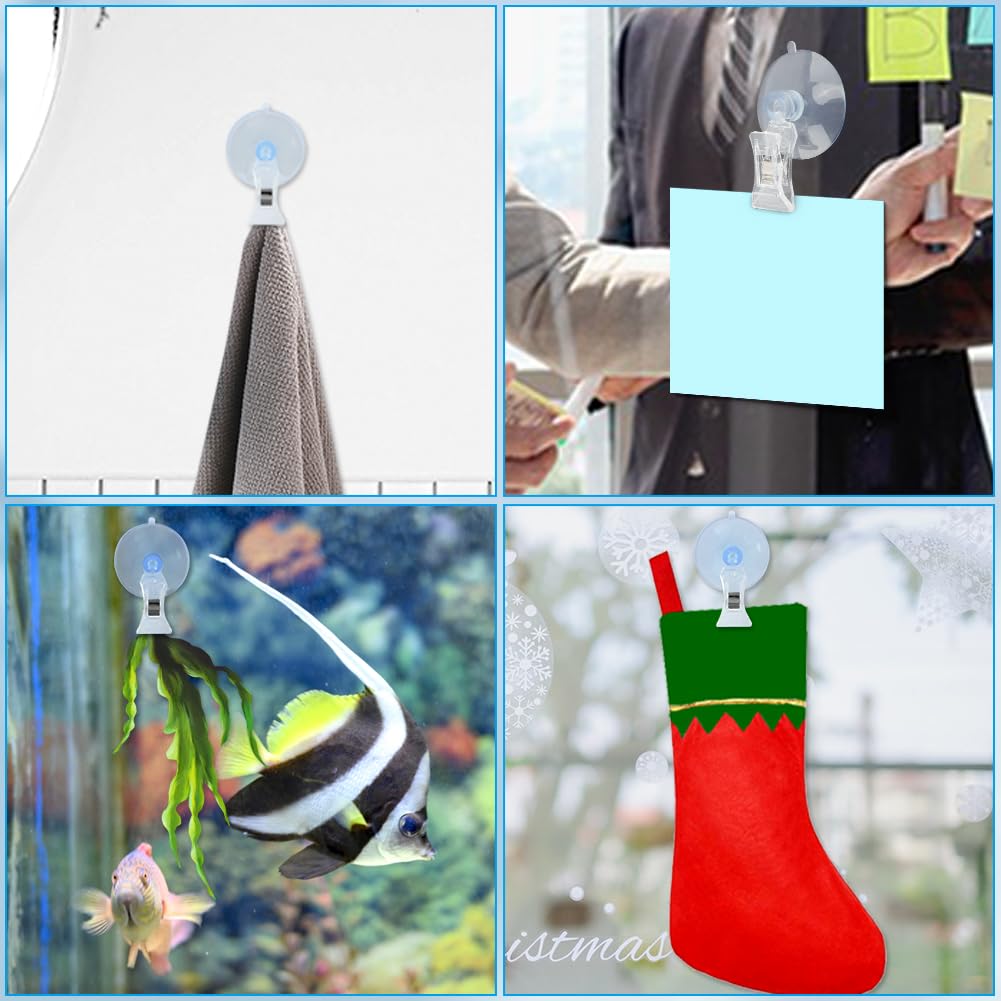 5Pcs Wall Suction Cup Clip, Sucker Clamp Plastic Suction Cups Holder Reusable Kitchen Plastic Round Clamps Holder Business Cards Clamp for Bathroom Kitchen Windows