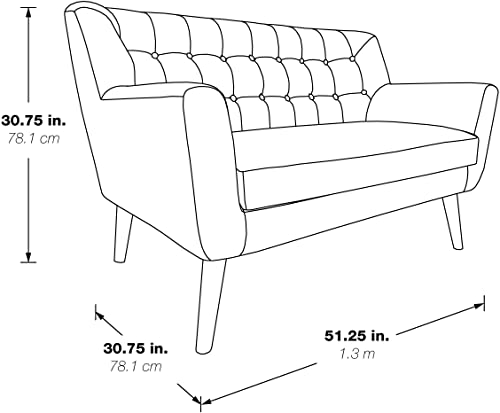 AVENUE•SIX OSP Home Furnishings Mill Lane Mid-Century Modern Loveseat with Button Tufted Design and Spring Cushion Support, Navy Blue Fabric