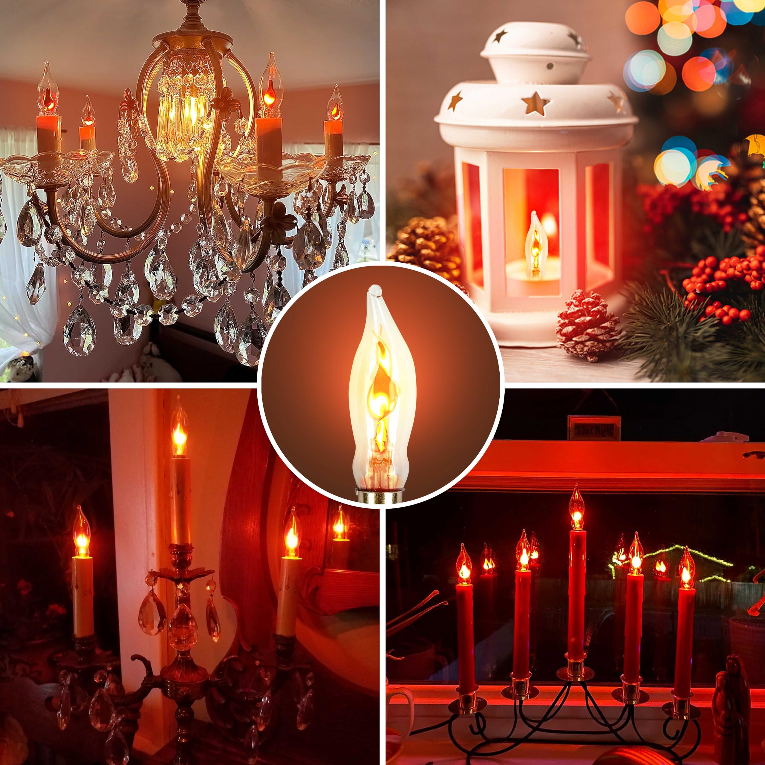 OHLGT Flicker Flame Light Bulb for Hallowwen Christmas Decorative 3 Watt, 120V, E12 Flame Candelabra Light Bulbs(12 Packs)
