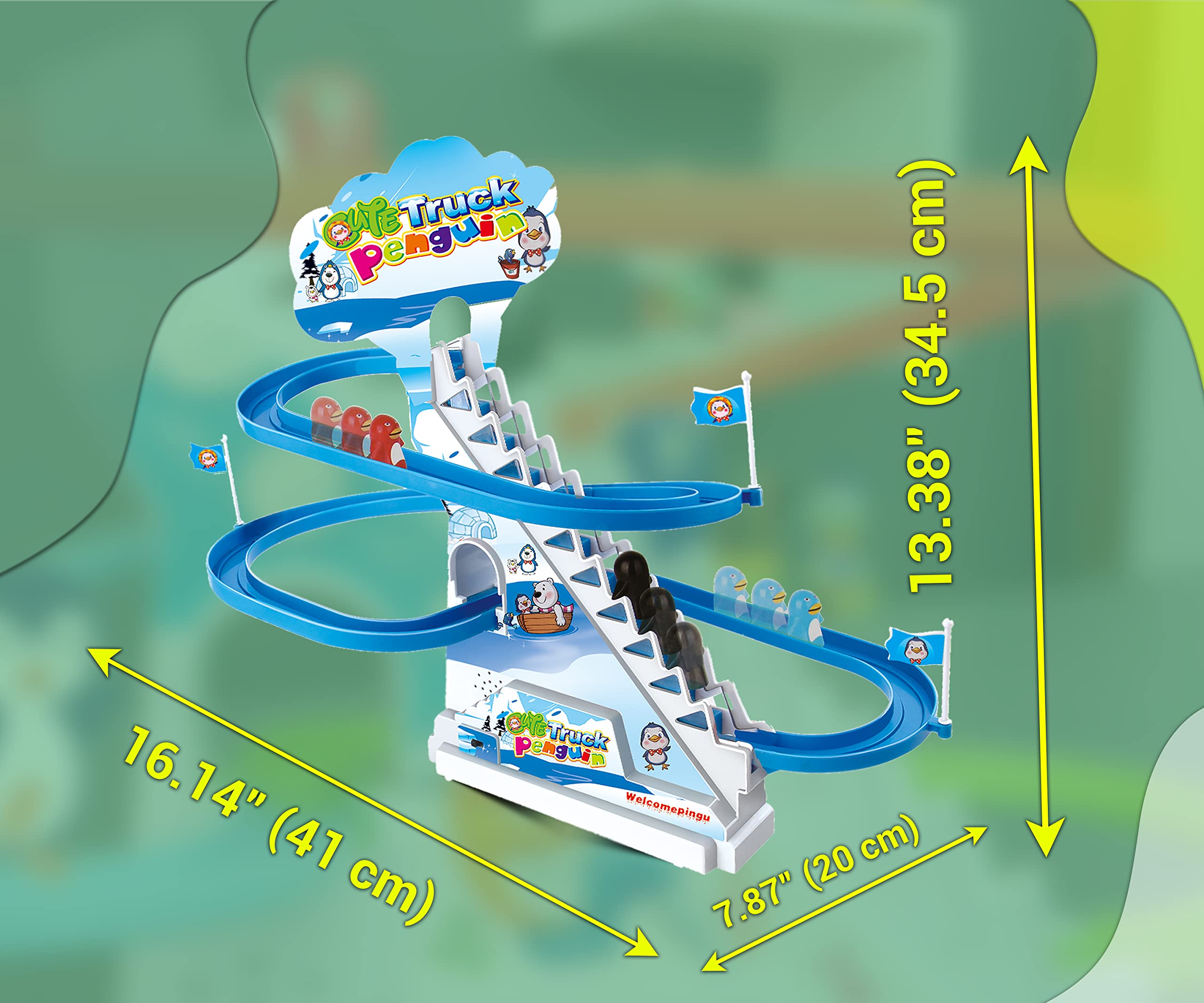 ARSUK Playful Penguin Race Game, Roller Coaster Musical Toy Track Playset with Music & LED Flashing Lights On/Off Button for Toddlers and Kids Gift