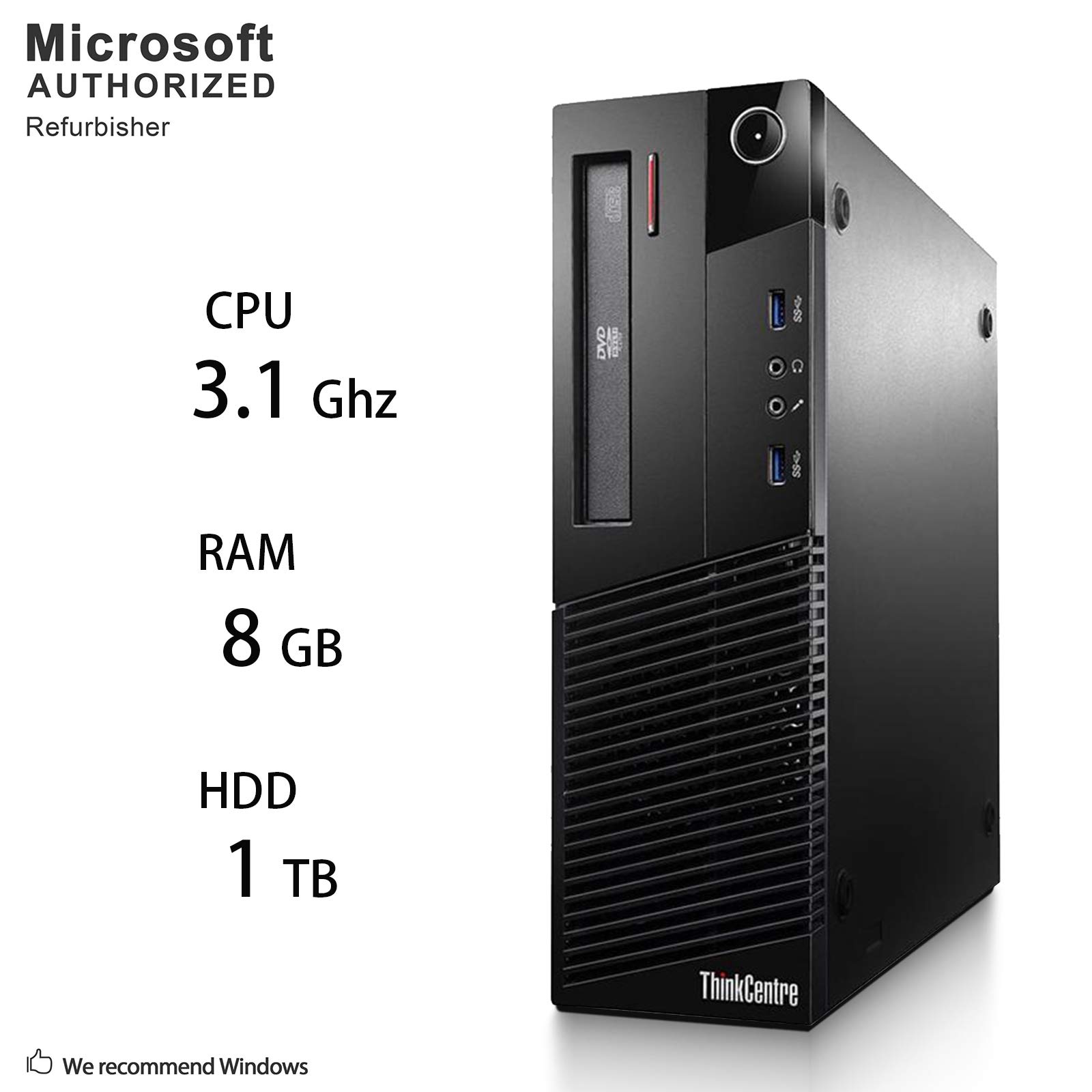 Lenovo ThinkCentre Small Form Factor Desktop PC Computer Package, Intel Core 3.1GHz, 8G DDR3, 1T, DVD, DVI, VGA, 19 Inch LCD Monitor(Brands May Vary), Keyboard, Mouse, Win10 Pro 64 Bit (Renewed)