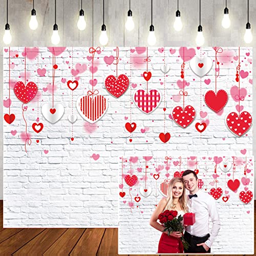LTLYH 8x6ft Valentine's Day Backdrop White Brick Wall Red Hearts Photography Background Valentine's Day Wedding Bridal Shower Birthday Party Decor Banner Portrait 088