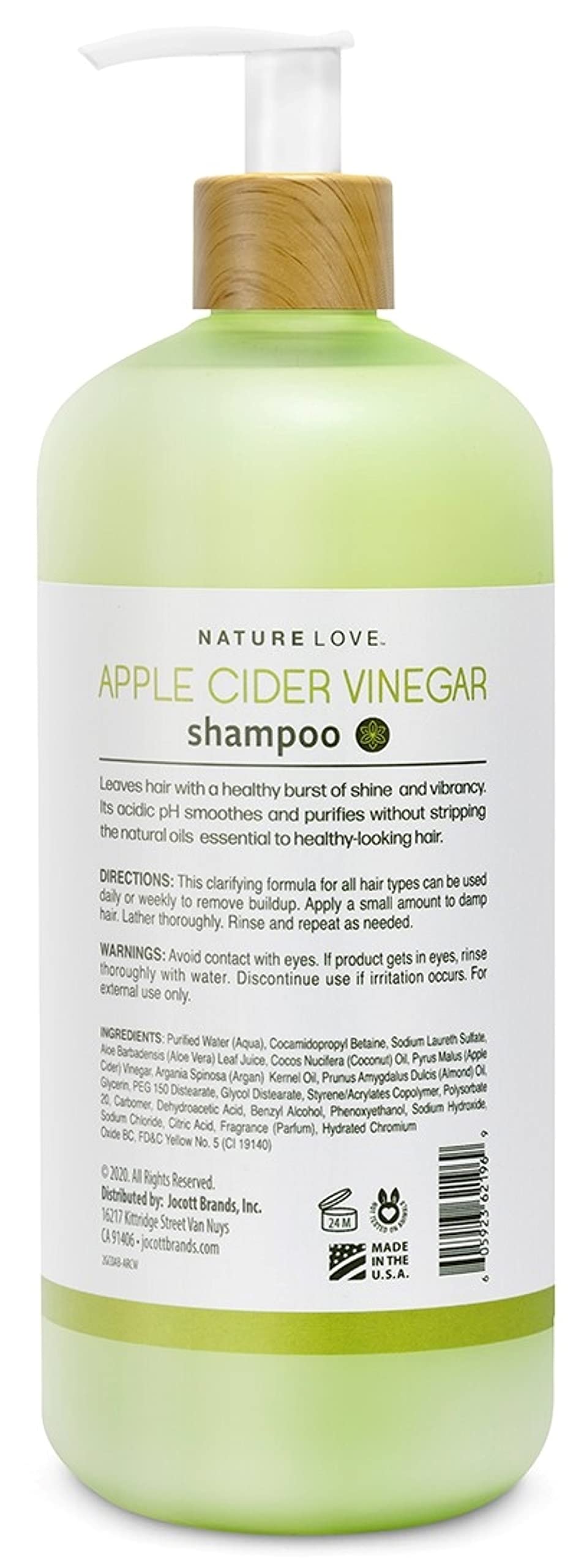 Nature Love Apple Cider Vinegar Shampoo | Clarify + Shine | Revitalize Hair and Scalp | Purifies Without Stripping | Paraben Free, Cruelty Free, Made in USA (25 oz)