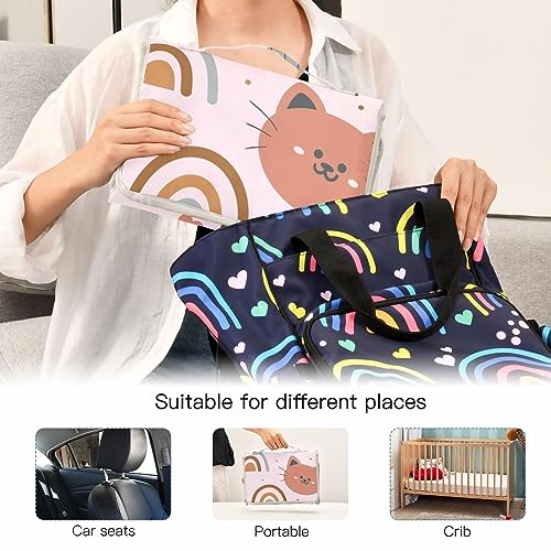 Bulletgxll Cat Cartoon Doodle(2) Portable Diaper Changing Pad Waterproof Changing Pad with Baby Tissue Pocket and Magic Stick for Newborn Baby.