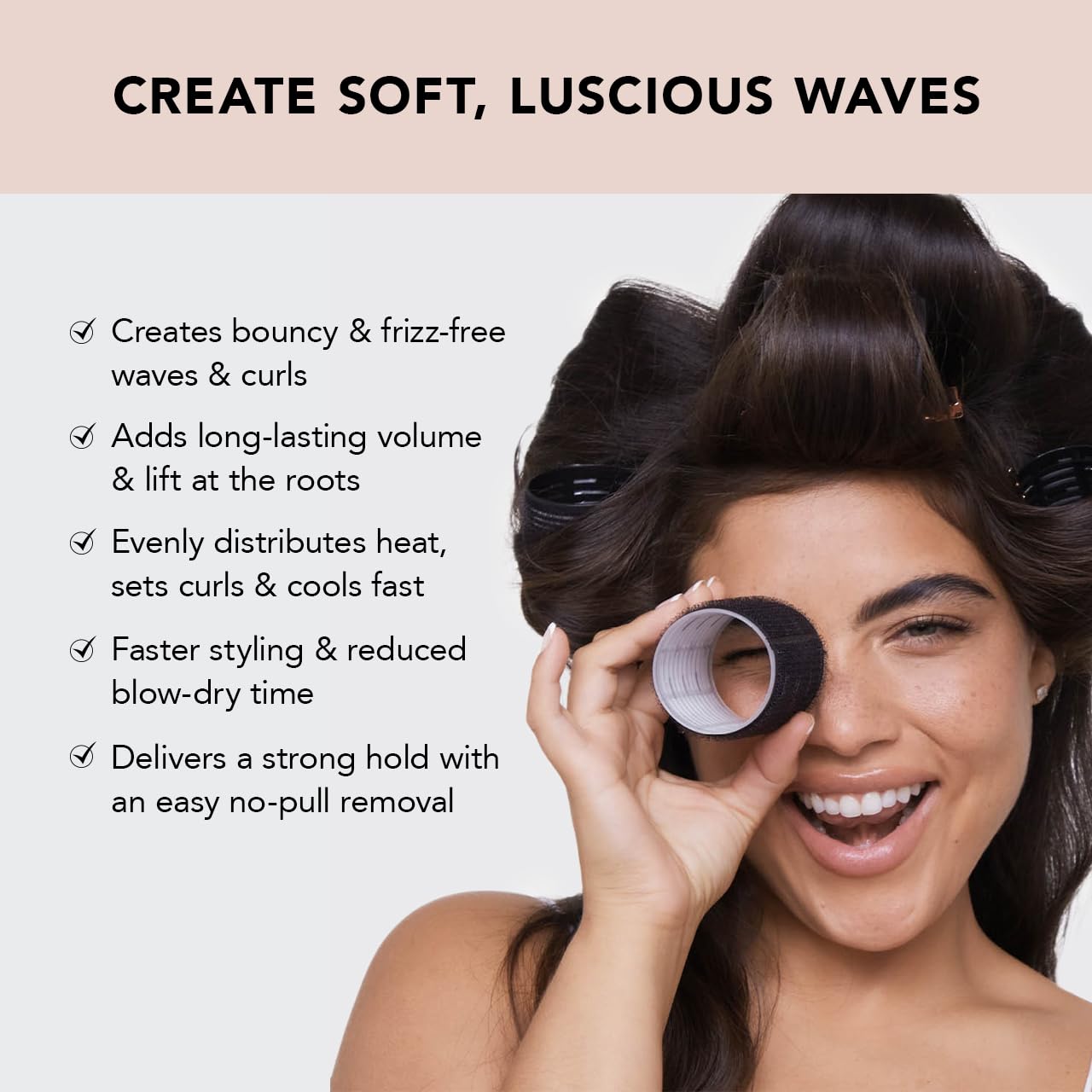 Kitsch Ceramic Thermal Rollers - Self Grip Hair Rollers for Blowout Look Long Hair, Curlers for Short Hair and Medium Hair, Volume Curls, Ceramic Coated Core, Valentines Gift for Her - Black, 8pc