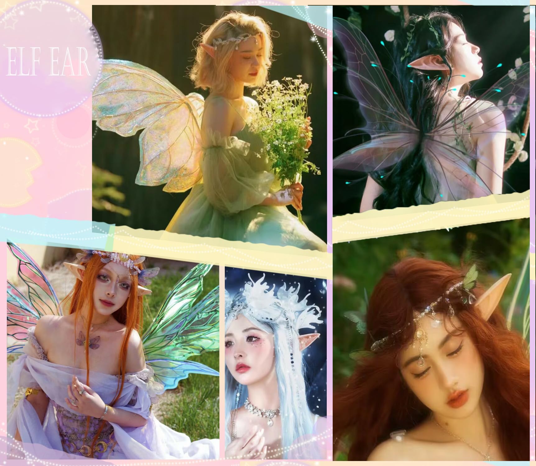 Kbraveo 8 Pairs Fairy Pixie Elf Ears, Latex Elf Ear,Soft Pointed Goblin Ears, Cosplay Ears for Cosplay Halloween Christmas