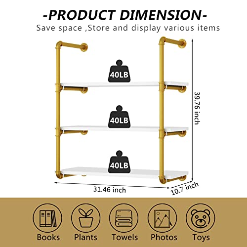 AZERPIAN Floating Shelves Wall Shelf Bathroom Shelving Mounted Industrial Pipe Shelf 3 Tier Ladder Shelves Wall Decor for Bedroom Living Room Wine Bar & Dorm, White