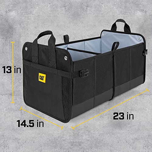 CAT® FlexTrunk Car Trunk Organizer Storage - Collapsible Dual-Compartment Automotive Adjustable Pockets Expandable Sturdy Multipurpose Folding Cargo Store for Auto Backseat, Black (CATO-201)