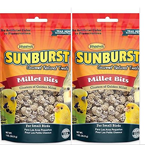 Higgins 2 Pack Sunburst Gourmet Natural Bird Treats, Millet Bits, 1 oz ea Fun Bird Snack Bird Treat