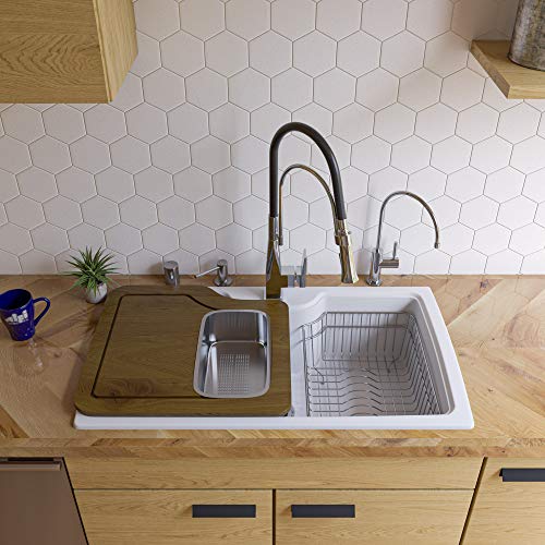 ALFI brand AB3520DI-W Drop-In Single Bowl Granite Composite Kitchen Sink, 35", White