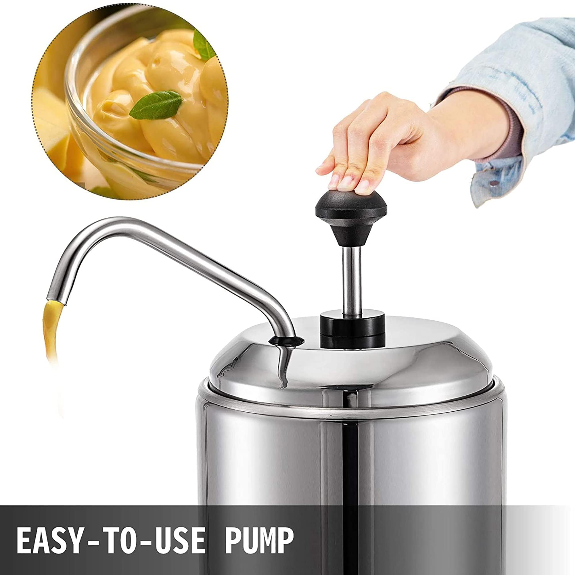 800/1600W Commercial Cheese Warmer, Electric Cheese Dispenser with Pump Temp Adjustable 30-110℃ for Chocolate/Cheese/Butter (Round Single Head)