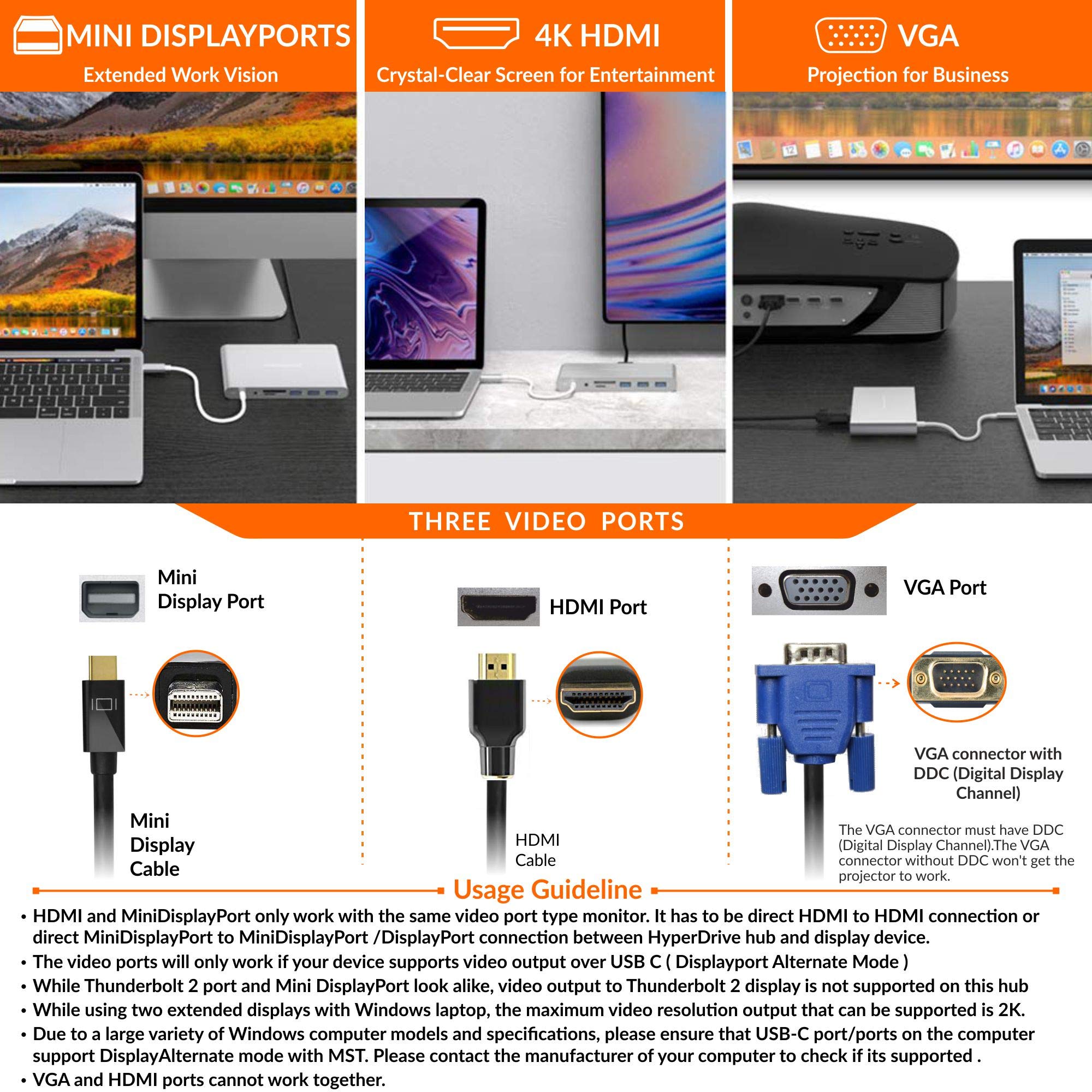 HyperDrive Ultimate 11-in-1 USB C Hub - Type-C Adapter for MacBook Pro/PC, USB-C Devices, HyperDrive USB C Hub w/PD Charging, 5Gbps Data, 4K HDMI, 3xUSB 3.1, VGA, Ethernet Docking Station