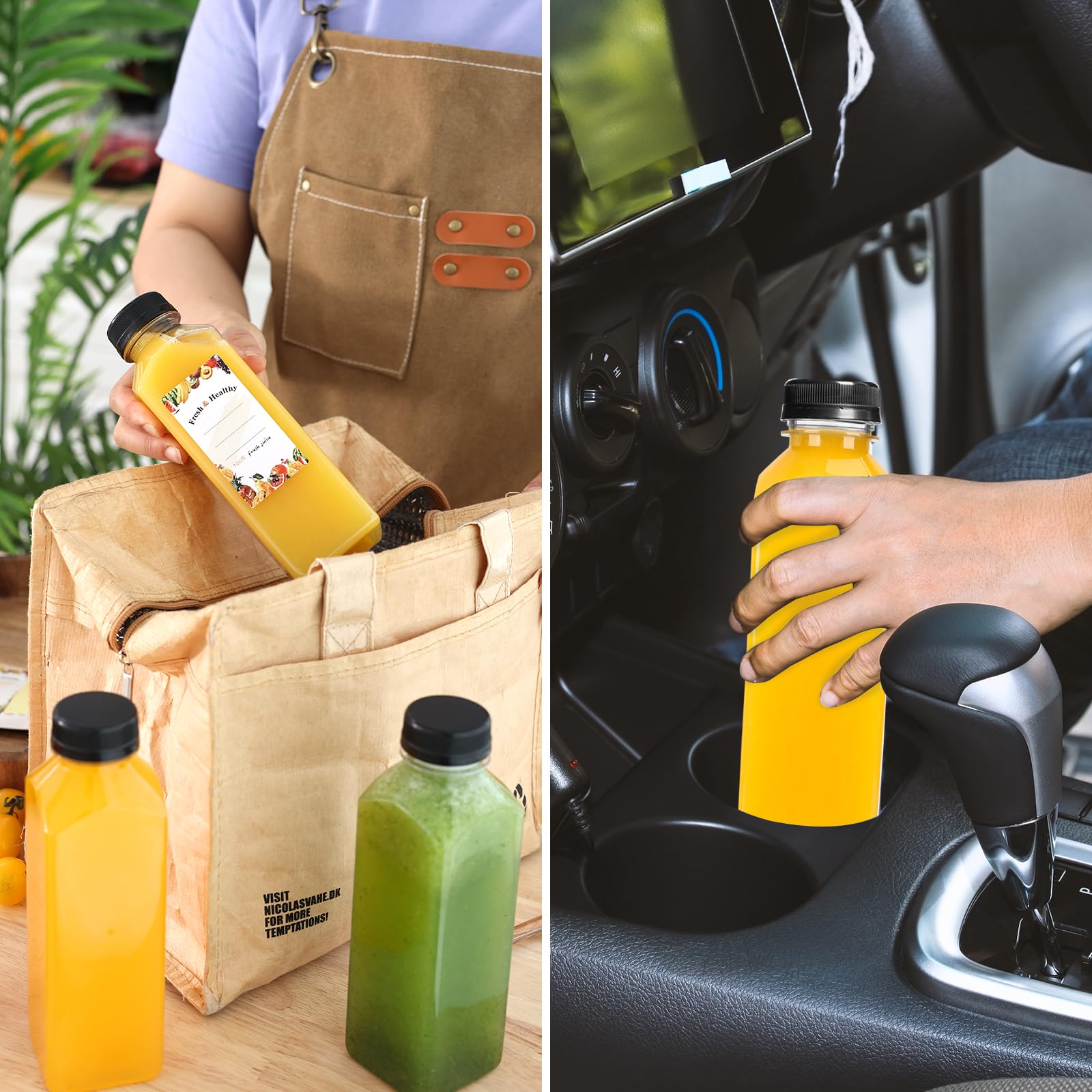 Moretoes 42pcs 16oz Plastic Juice Bottles with Caps, Refrigerator Juice Container with Lid, Reusable Container and Clear Beverage Bottle Can Hold Juice, Smoothies, Milk