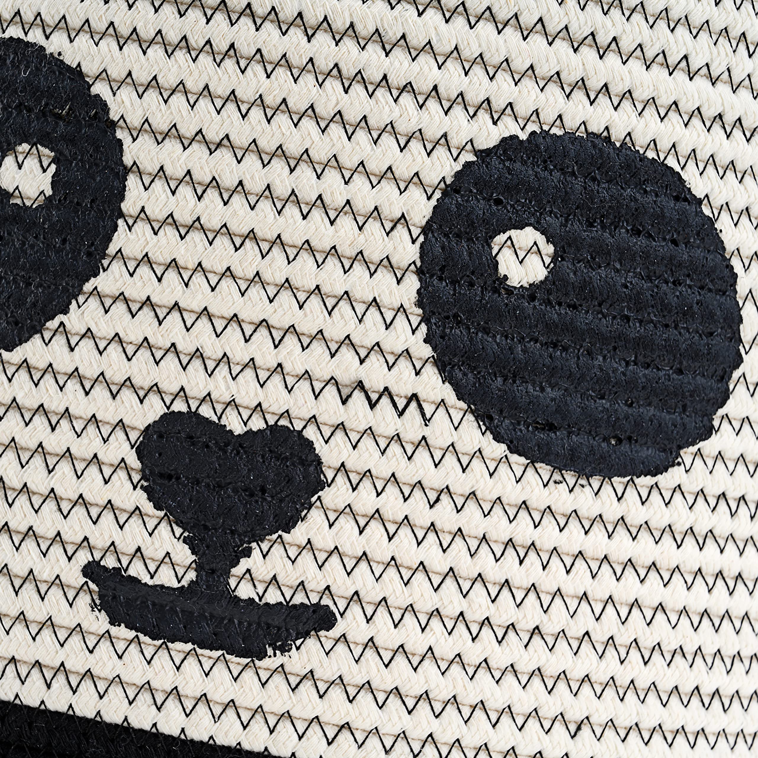ART pinecone cotton rope basket oval woven storage basket, Cute Dog Toy Basket Cotton Basket Baby Nursery Hamper Shelf Decorative Bin,15"L x 10"W x 9"H (cute Panda, Black & White)