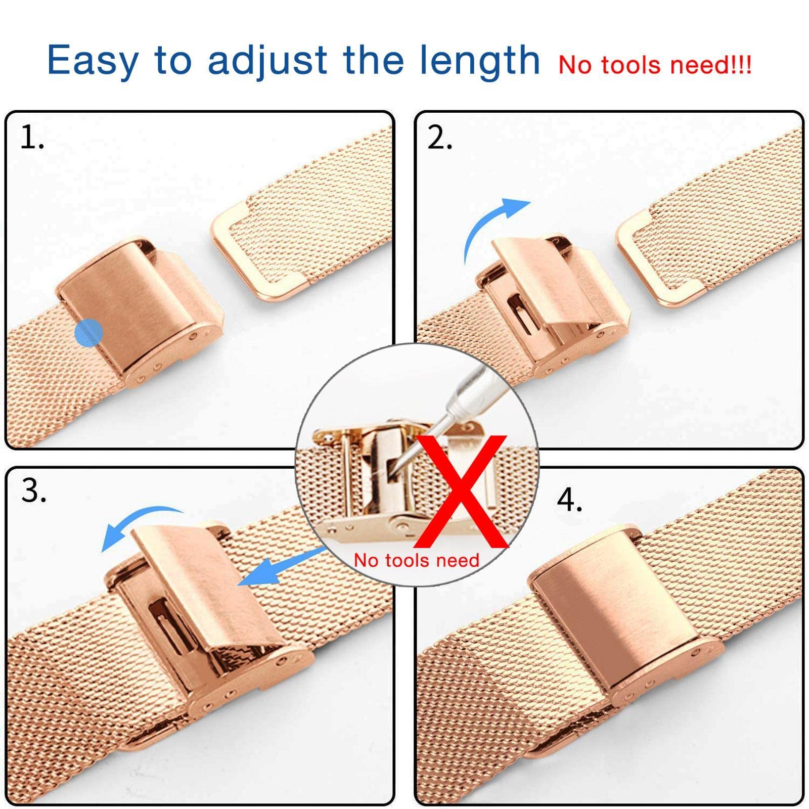 Abanen Metal Mesh Replacement Bands for Pixel Watch, Stainless Steel Wristband Strap with Not Need Tool Adjustable Clasp (Rose Gold)
