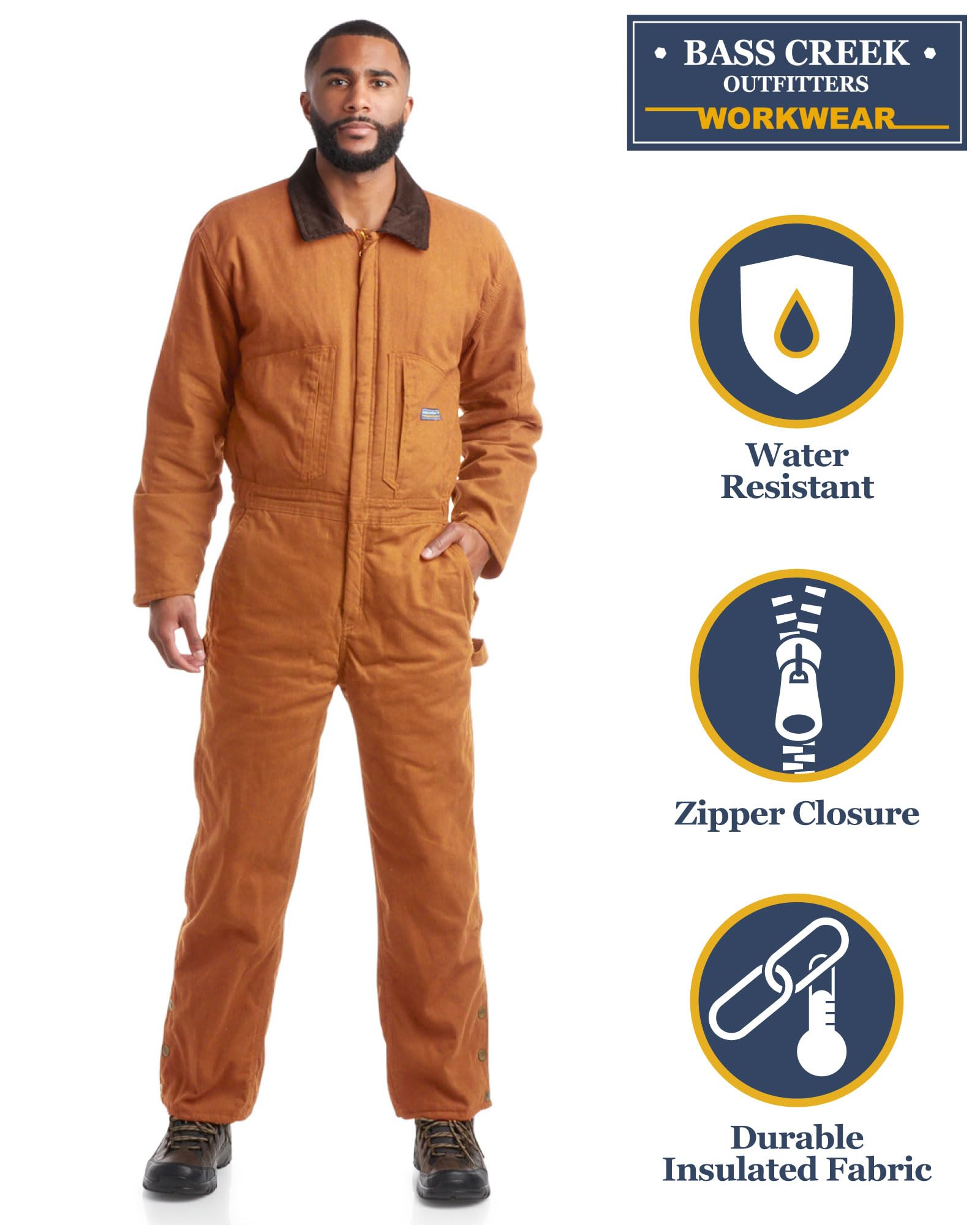 Bass Creek Outfitters Men's Coveralls β Water Resistant Insulated Long Sleeve Duck Canvas Jumpsuit (Sizes: M-XXL), Size Large, Wheat