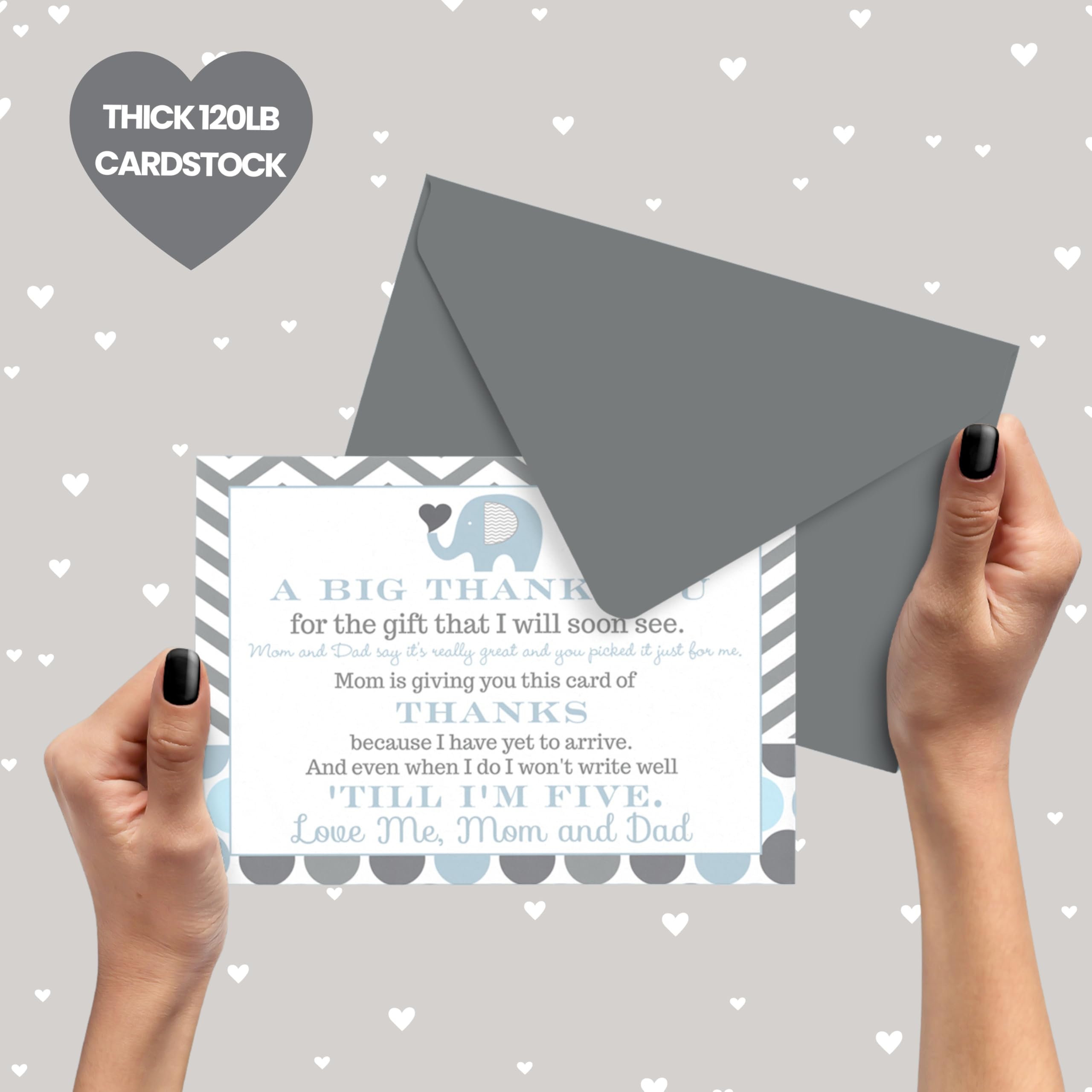 Paper Clever Party Blue Elephant Baby Shower Thank You Cards with Envelopes Blank Notes Prefilled Message Boys Personalize for Registry Gifts Cute Jungle Animal Set 4x6, 15 Pack Printed