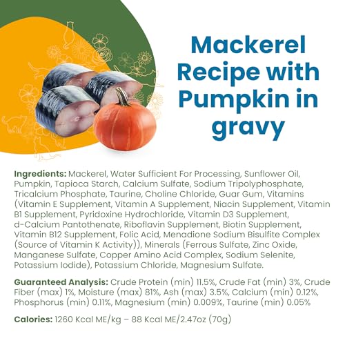 almo nature HQS Complete Wet Cat Food Mackerel Recipe with Pumpkin in Gravy 2.47 oz (Pack of 24)