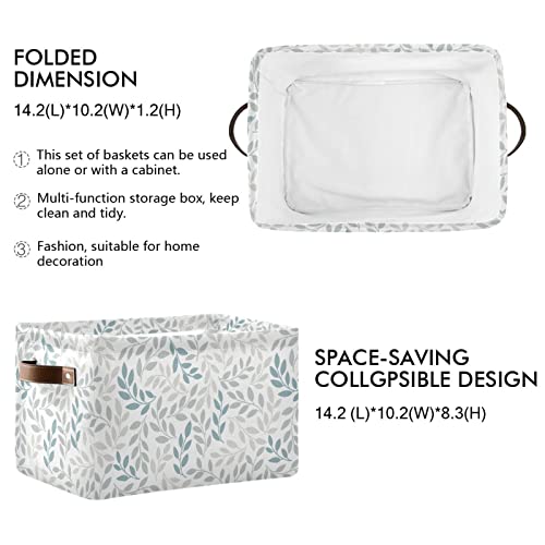 ALAZA Gray Blue Leaves Branches Foldable Storage Box Storage Basket Organizer Bins with Handles for Shelf Closet Living Room Bedroom Home Office 1 Pack