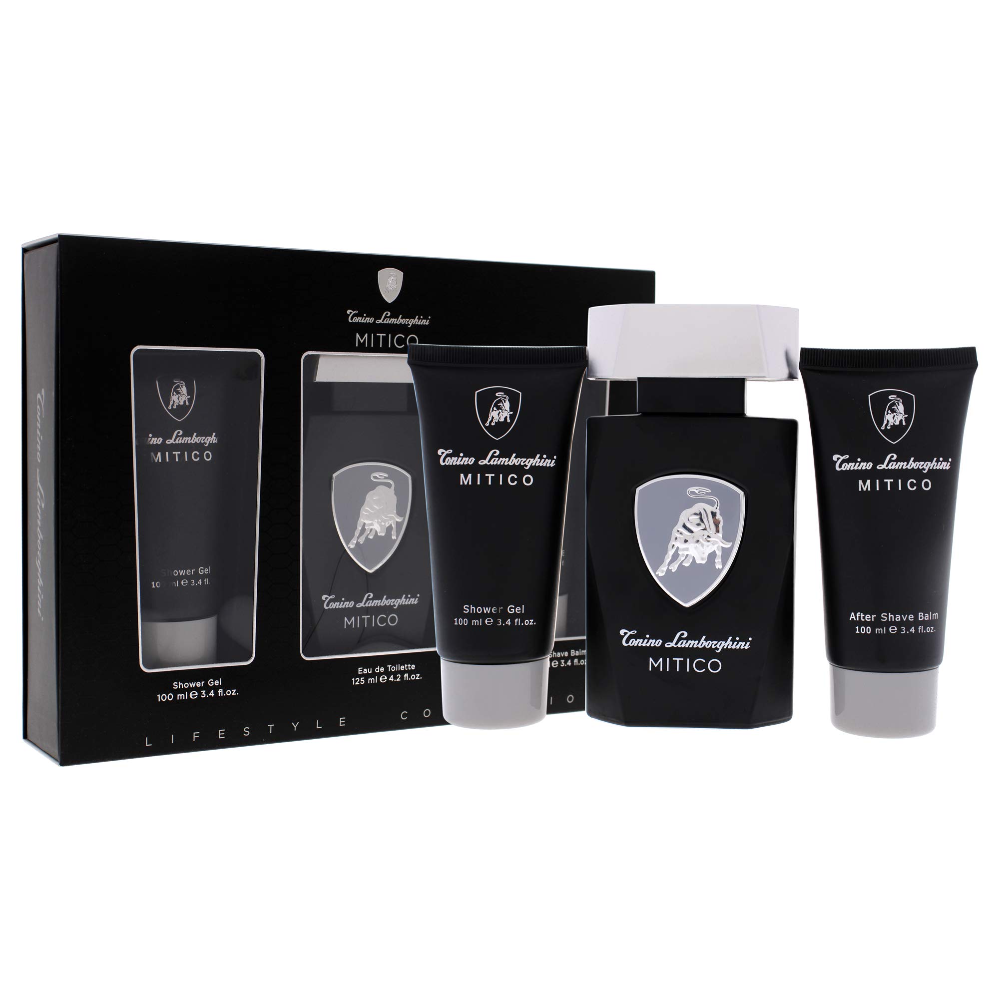 Tonino Lamborghini Mitico Men 3 Pc Gift Set 4.2oz EDT Spray, 3.4oz Shower Gel, 3.4oz After Shave Balm