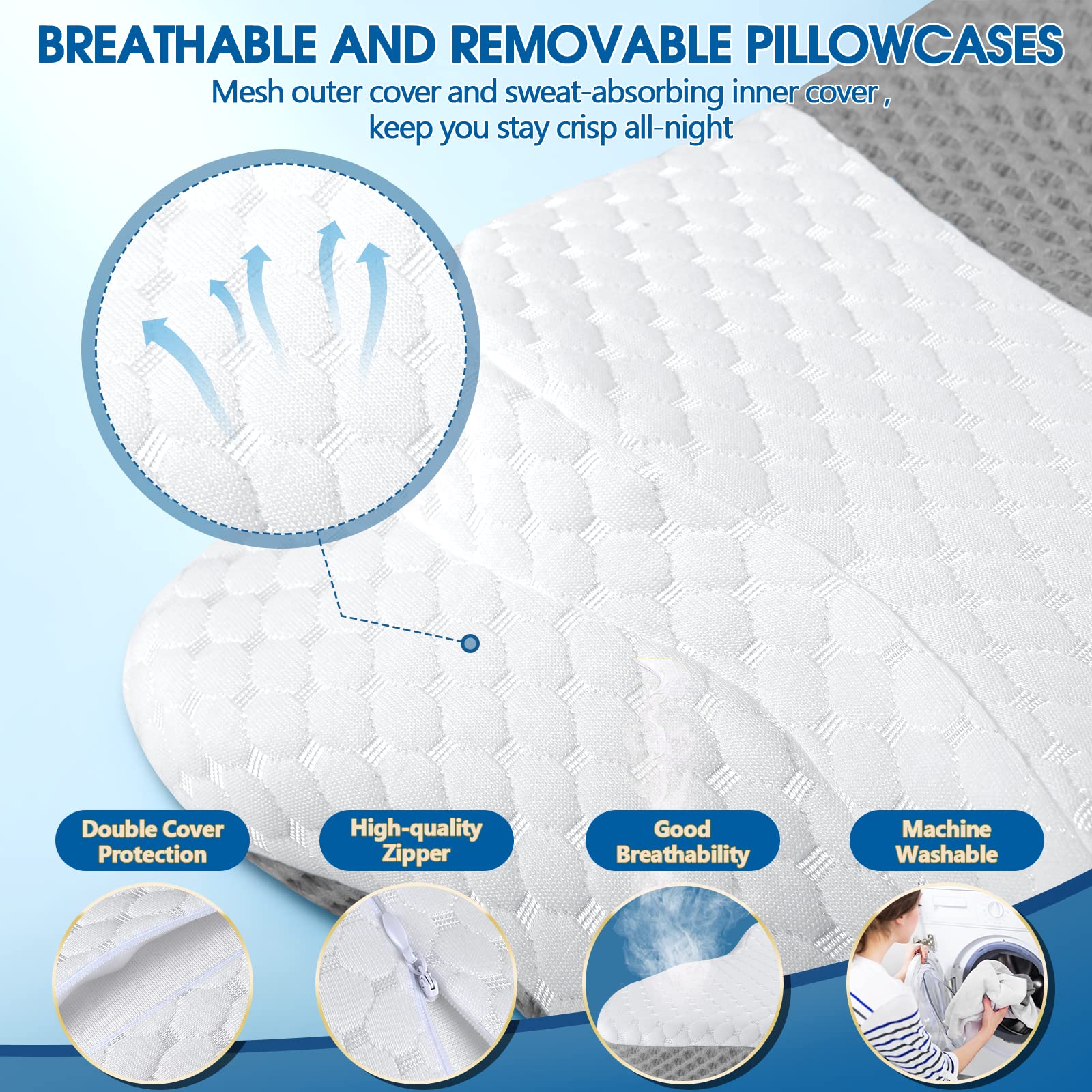 5X Pain Relief Cervical Pillow for Neck and Shoulder Support,Ear Piercing Pillow Design Cervical Memory Foam Pillows, Orthopedic Ergonomic Neck Pillow,Contour Bed Pillow for Side,Back,Stomach Sleeperā¦