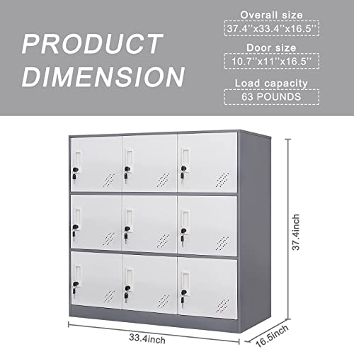 paixisi 9 Doors Locker Storage, Metal Locker Cabinet, Locker Metal Organizer with Lock and lockers for Employees, Kids, Home, Office Storage lockers, Gym Storage for lockers, School…