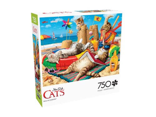 Buffalo Games - Pizza Time Pups - 750 Piece Jigsaw Puzzle & Beachcombers - 750 Piece Jigsaw Puzzle Multicolor, 24" L X 18" W