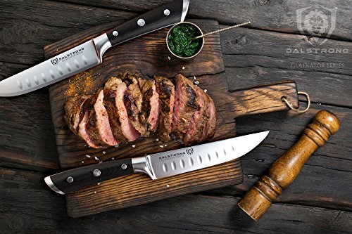 Dalstrong Gladiator Elite Series Forged High Carbon German Steel Steak 4-Piece Kitchen Knife Set with Black G10 Handle, 5 Inches, Sheaths Included
