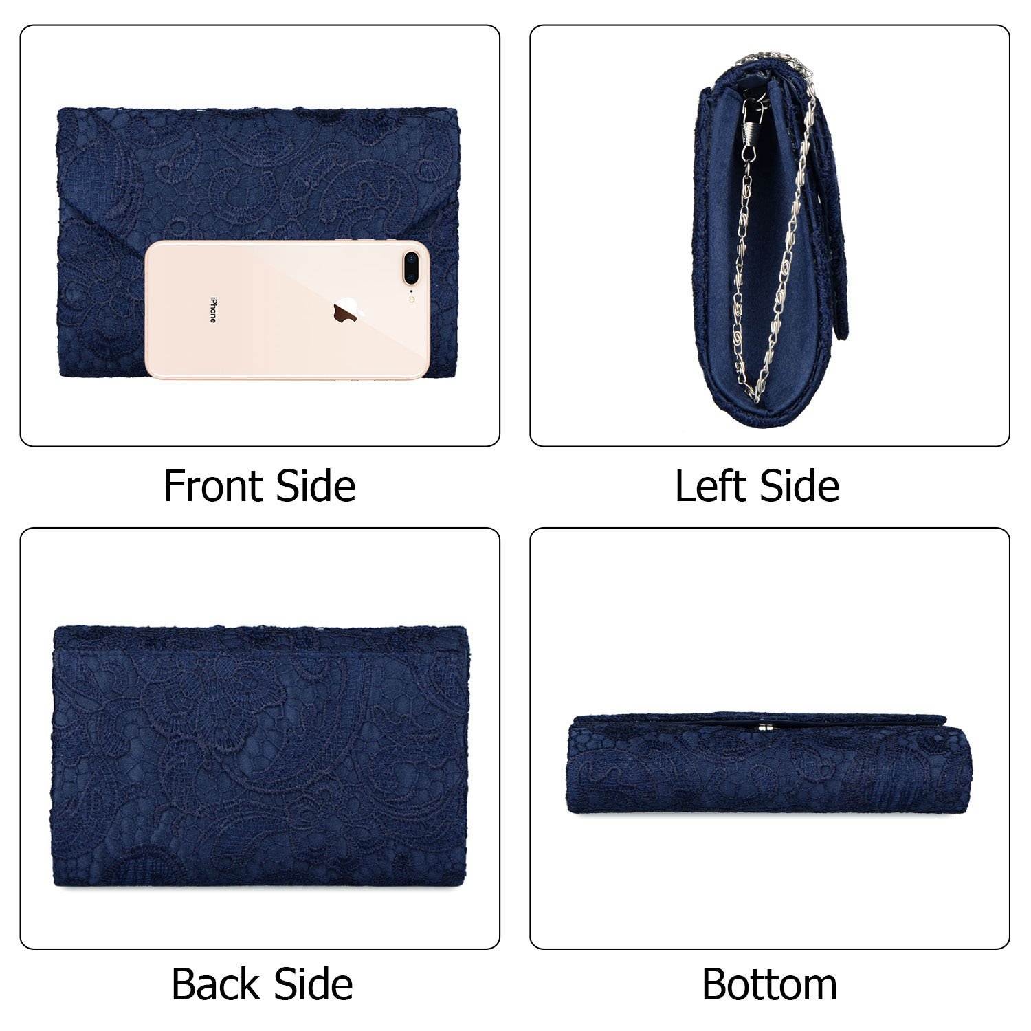 Baglamor Women's Elegant Floral Lace Envelope Clutch Evening Blue, Large