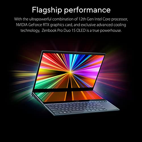 ASUS ZenBook Pro Duo 15 UX582 Laptop, 15.6β OLED 4K Touch Display, i7-12700H, 16GB, 1TB, GeForce RTX 3060, ScreenPad Plus, Windows 11 Home, Celestial Blue, UX582ZM-AS76T