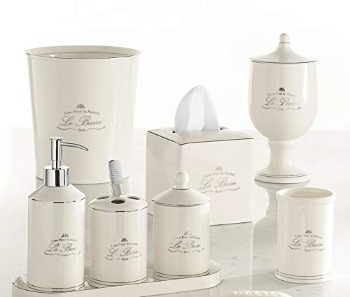 Ben&Jonah Le Bain Paris Collection Heavy Porcelain Bathroom Storage Canister (10.91" H x 5" Diameter)