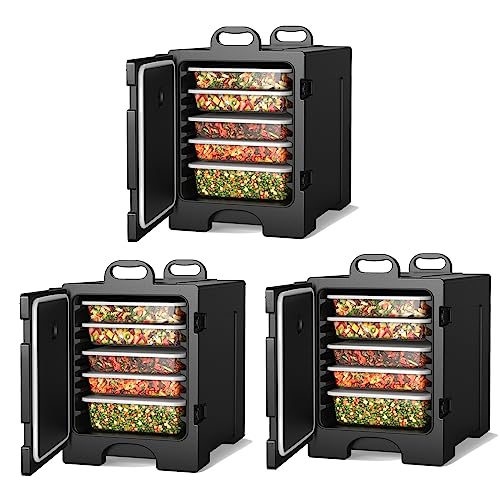 COSTWAY End-Loading Insulated Food Pan Carrier, for 5 Full-Size Pan, 81 Quart Capacity, Food-grade LLDPE Material, Portable Food Warmer with Fastener, Ideal for Canteen and Restaurant Use