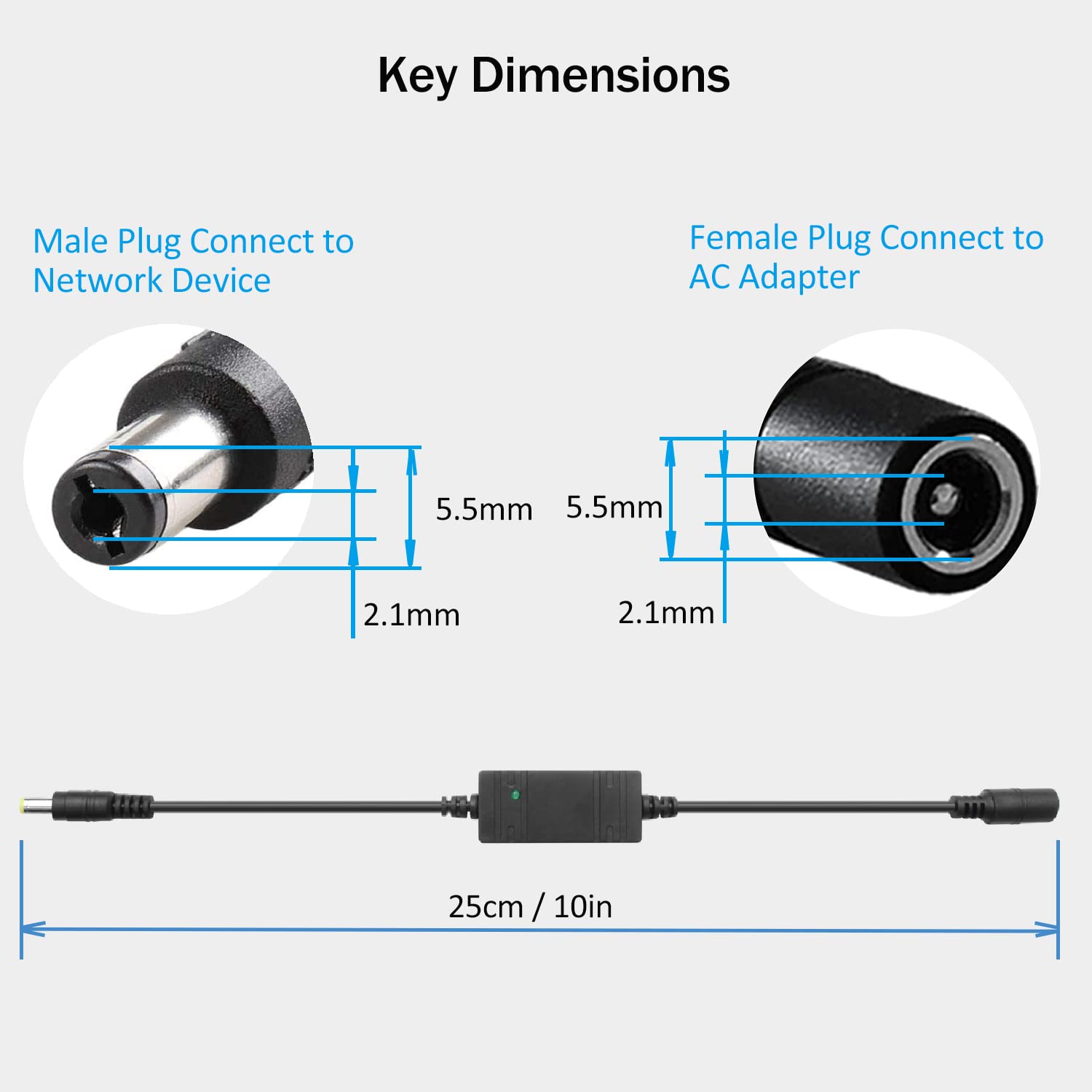 5.5 x 2.1mm Extension Cable with Router Rebooter (10 Inches Length), Works with AC Adapter to Reboot WiFi Router / Modem / Switch / IP Camera Automatically, Refresh Your Network Connection Regularly