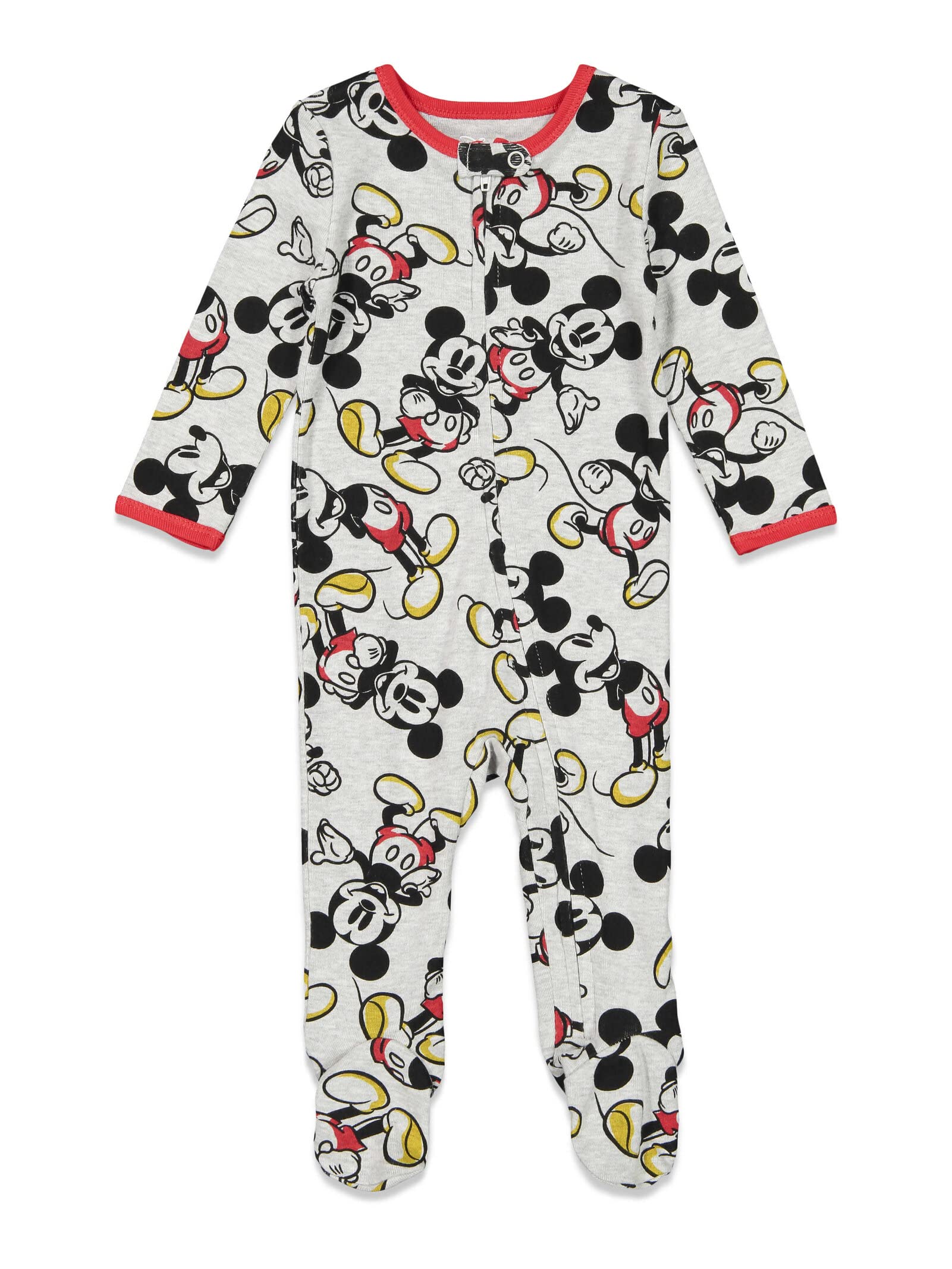 Disney Mickey Mouse Infant Baby Boys Zip-Up Long Sleeve Sleep N' Play Coverall Red & Gray 12 Months