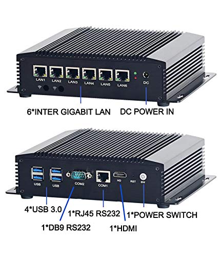 Whiskey Lake I5 8265U Industrial Firewall Micro Appliance, Router PC, Fanless PC with 8G RAM 256G SSD, AES-NI, 6 RJ45 Port, HDMI USB3.0 COM,Compatible with pfsense OPNsense LEDE ESXI Openwrt