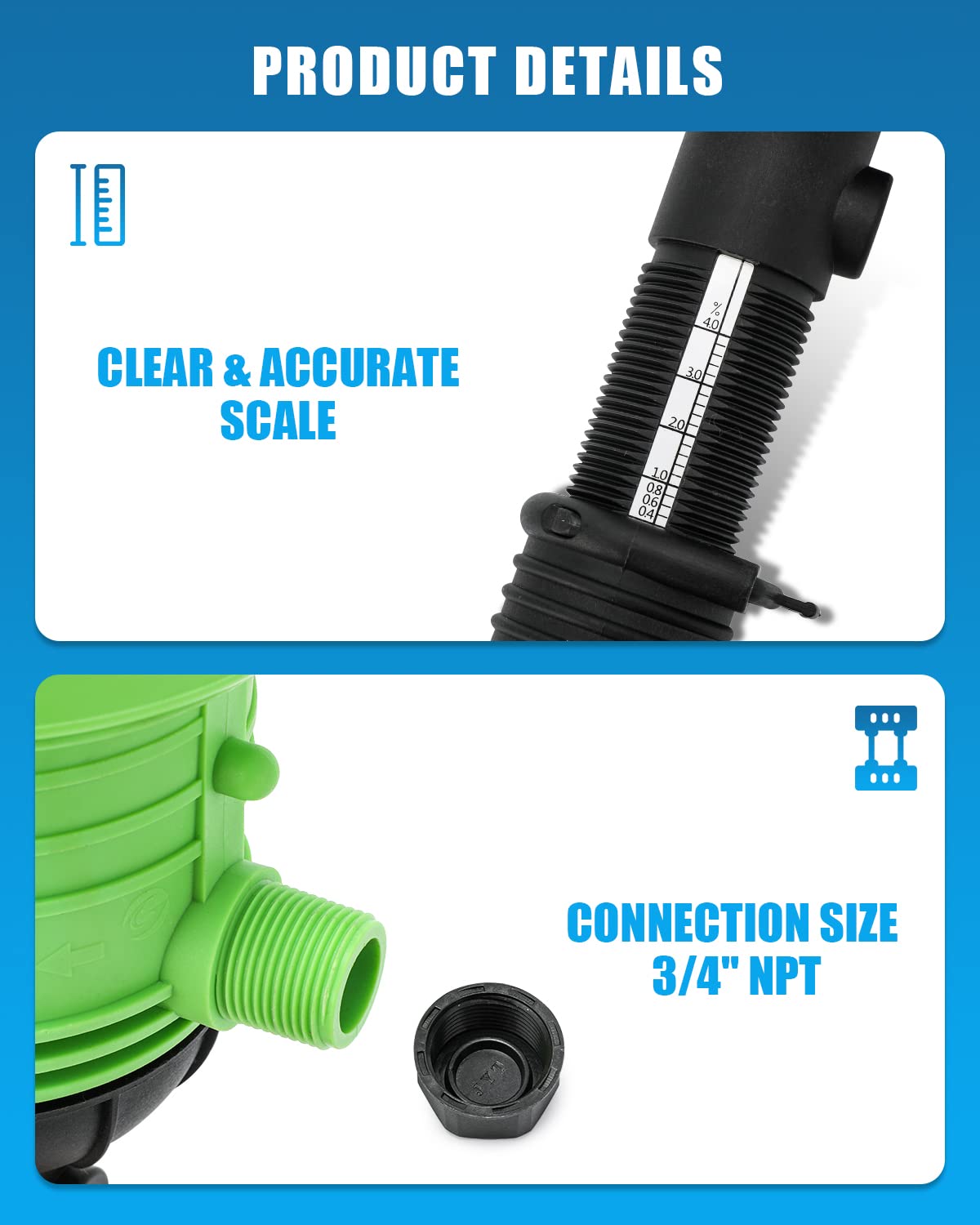 NEWTRY 0.4%-4% Fertilizer Injector for Drip Irrigation Adjustable Water Powered Dosing Pump 3/4" NPT
