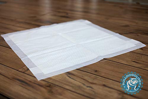 Bulldogology Puppy Pee Pads with Adhesive Sticky Tape (24x24) Large Premium Dog Pads - 6 Layer Dog Training Pads and Pet Wee Pads with Bullsorbent Tech (50-Count, White)