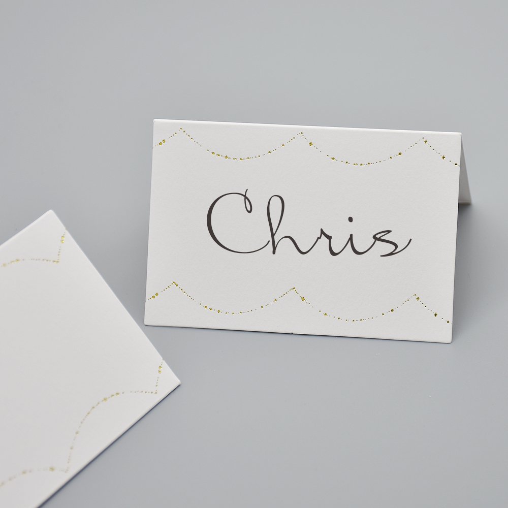 AZAZA 50 Pcs Place Cards with Gold Foil - Table Tent Cards Seating Place Cards for Weddings Banquets Dinner Parties 2.5" x 3.75" (Elegance - Gold)