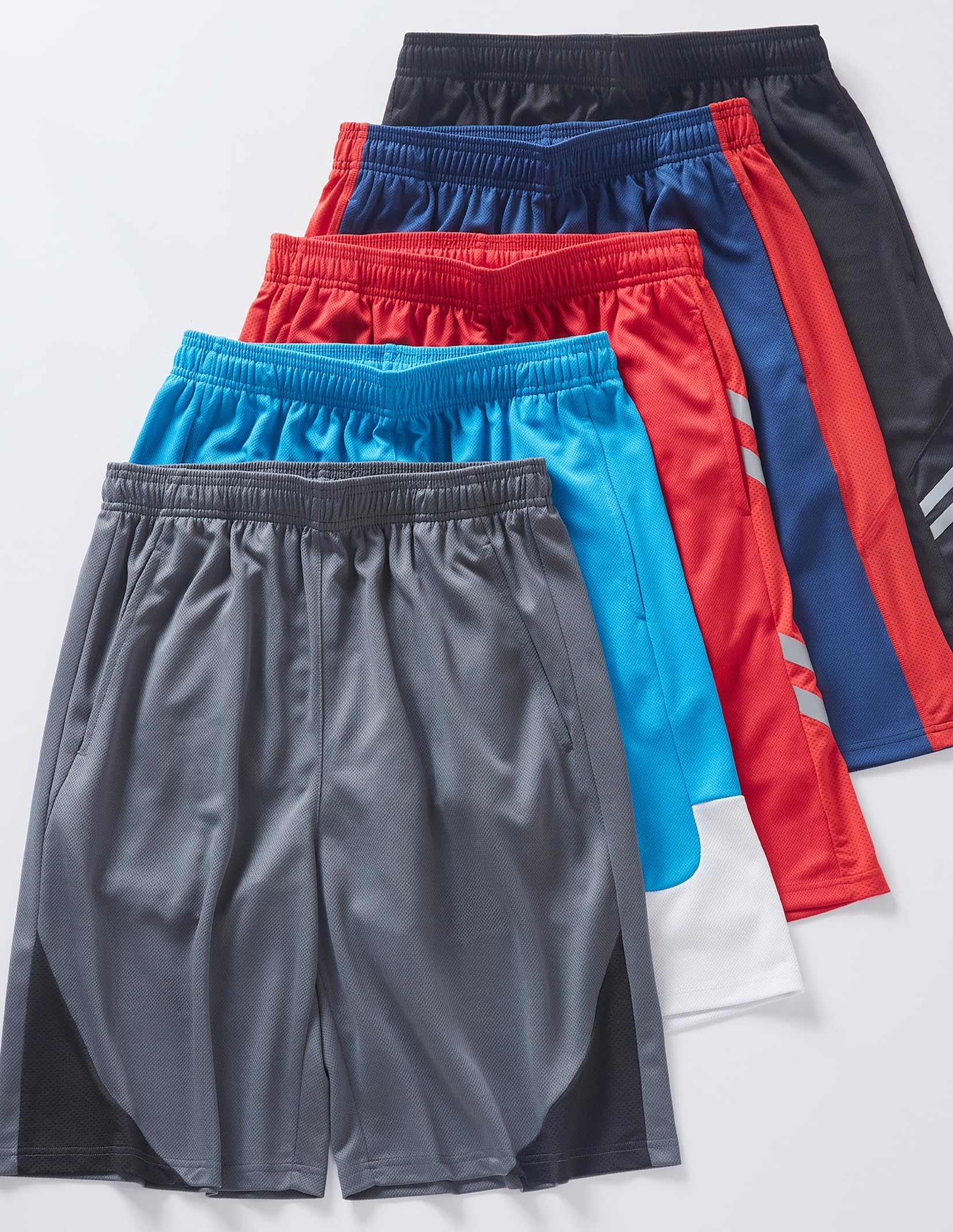 5 Pack Big Boys Youth Athletic Mesh Basketball Shorts with Pockets Quick Dry Activewear (Set 2, Medium)