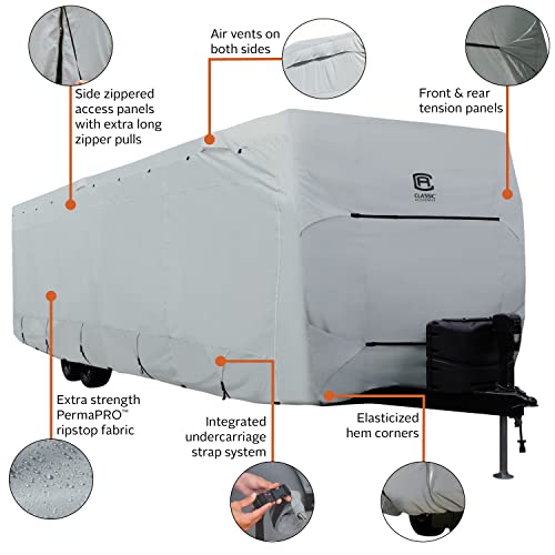 Classic Accessories Over Drive PermaPRO Travel Trailer Cover, Fits 24' - 27' RVs, Camper RV Cover, Customizable Fit, Water-Resistant, All Season Protection for Motorhome, Grey
