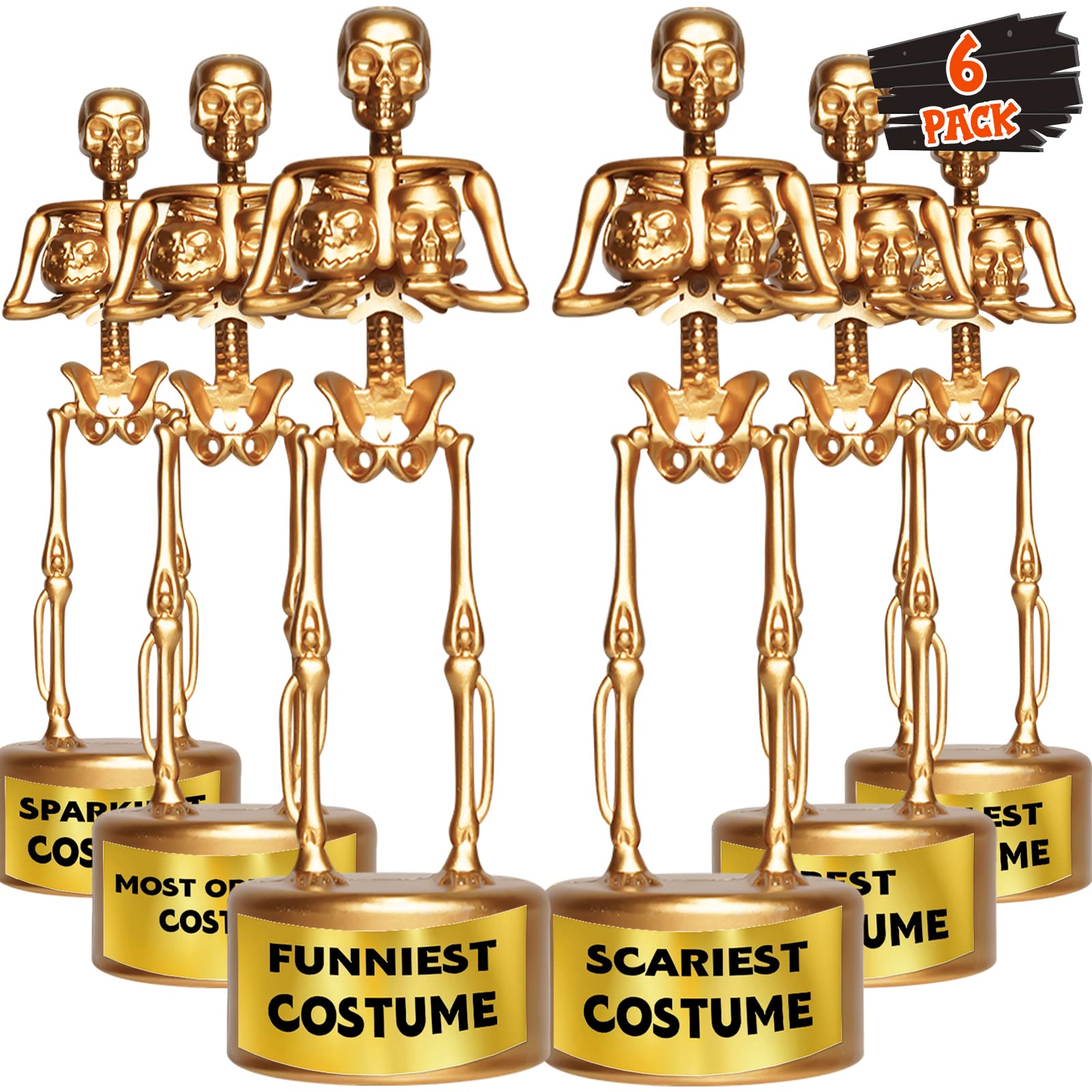 6 Halloween Best Costume Skeleton Trophy, Halloween Skull Party Favor Prizes, Halloween Party Supplies Gold Bones Game Awards, Costume Contest Event Trophy, School Classroom Rewards for Kids(C)