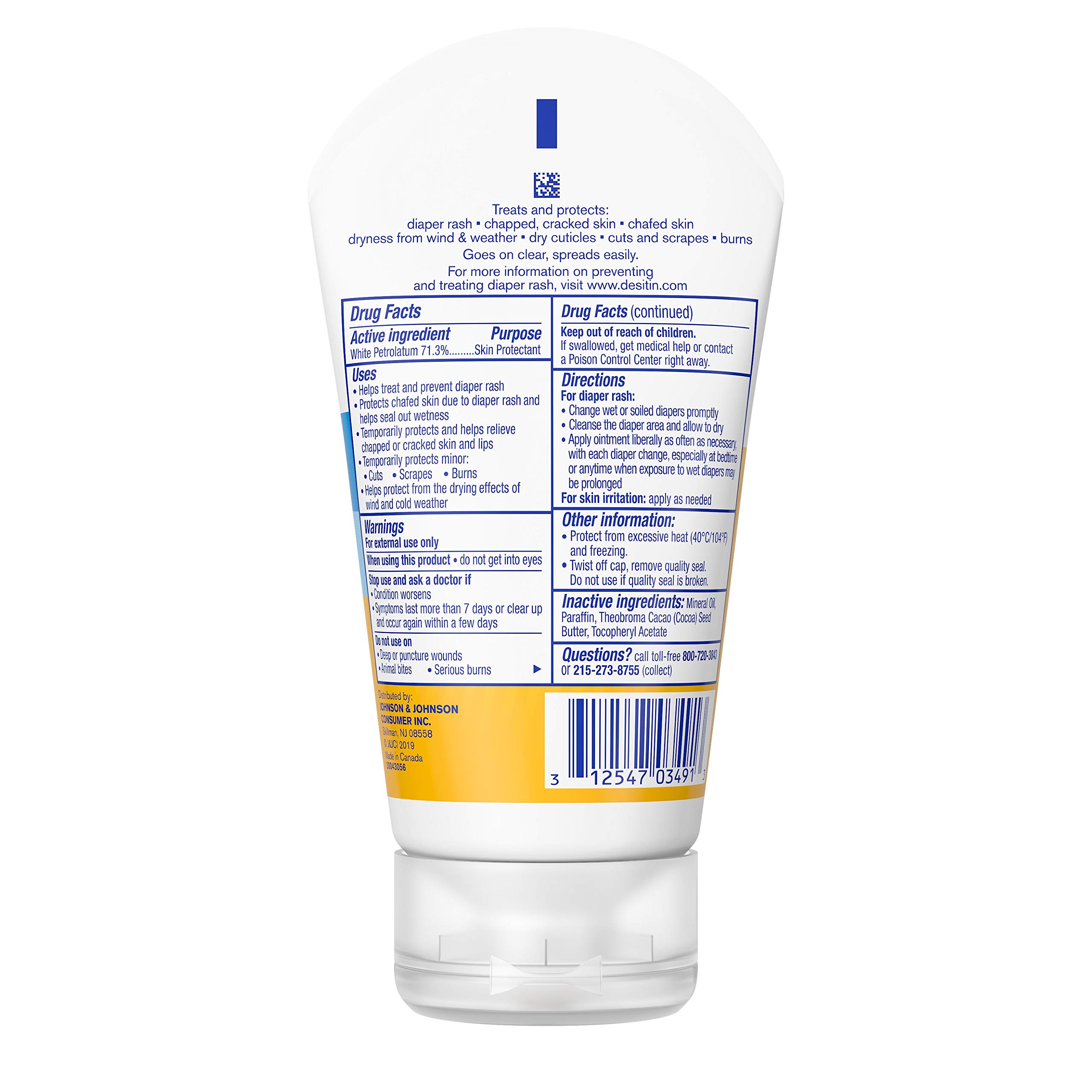DESITIN Multipurpose Baby Diaper Rash Ointment with White Petrolatum Skin Protectant, 3.5 oz (Pack of 2)