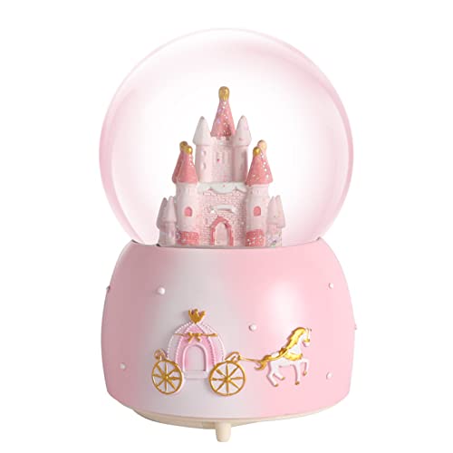 Castle Snow Globes Luminous Music Box Cartoon Snow House Automatic Snowfall Crystal Ball with Color Changing LED Lights Home Decoration Birthday Wedding for Kids Adults (Pink)