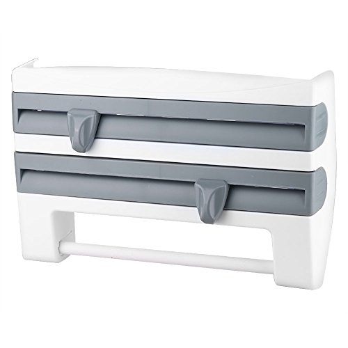 Paper Towel Holder Wall-Mount Sauce Bottle Storage Rack Paper Towel Holder Preservative Film Dispenser for Kitchen Bathroom Toilet Drill Free(Gray Blue)