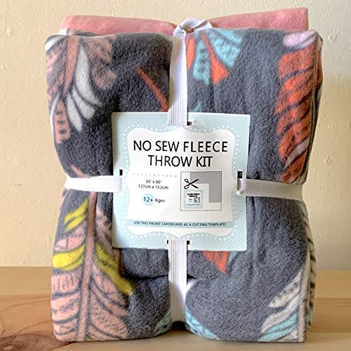 Bohemian Feathers Anti-Pill No-Sew Throw Fleece Fabric Kit (50x60)