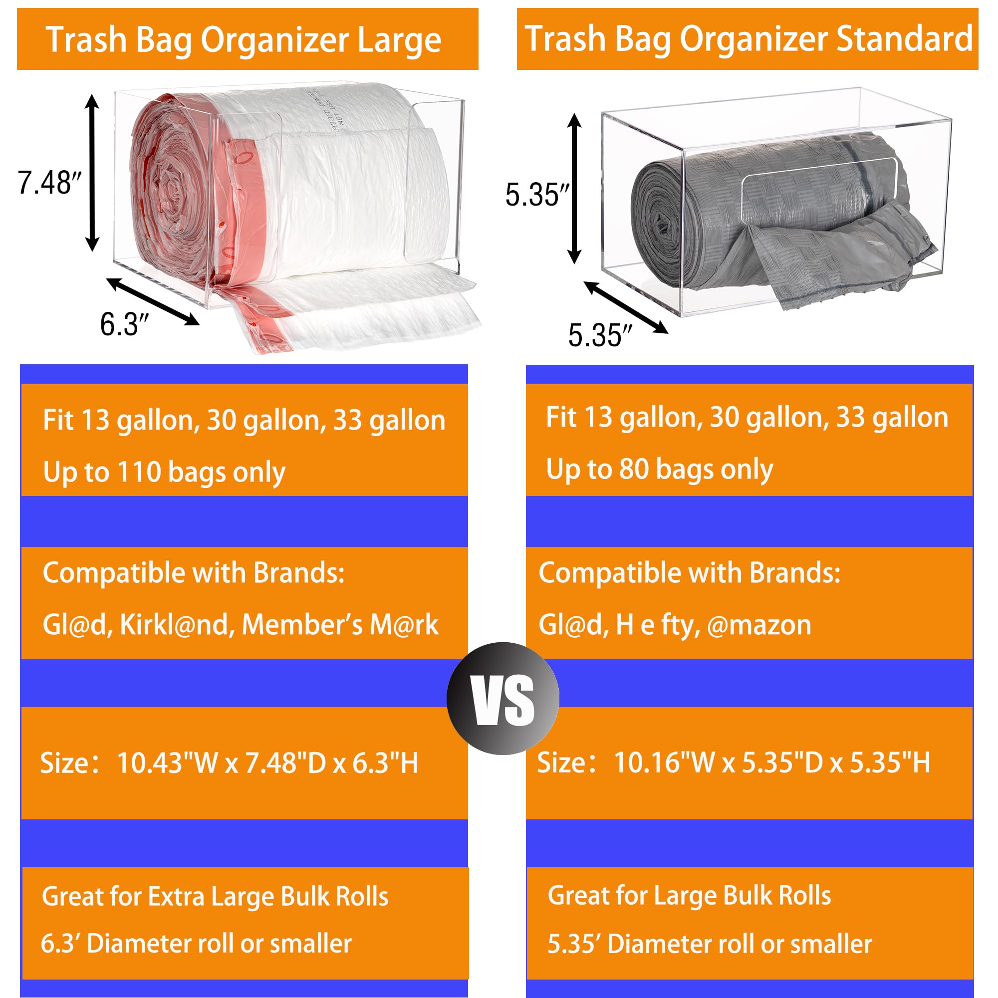 Aphbrada Trash Bag Dispenser Roll Holder, Wall Mount Acrylic Garbage Bag Dispenser Roll Holder for Kitchen Cabinet, Trash Can Liners Organizer for Under Sink, Clear